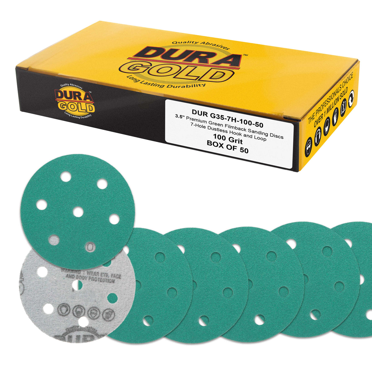100 Grit 3.5" (90mm) Green Film Sanding Discs, 7-Hole Pattern, Box of ...