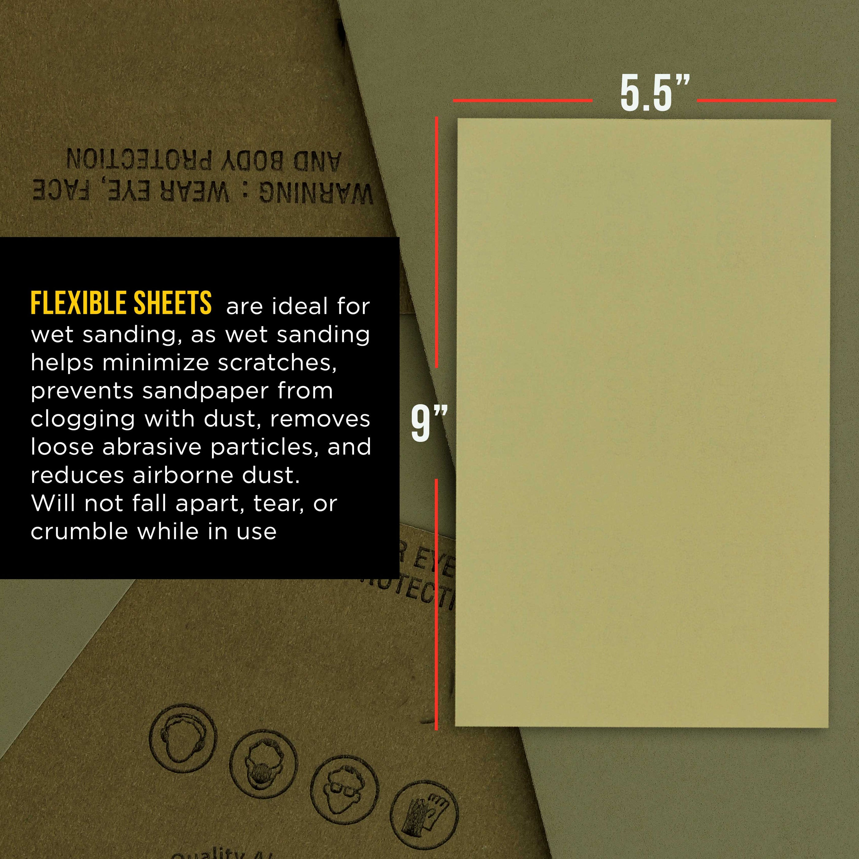 Premium 5000 Grit Wet or Dry Sandpaper Sheets, 5-1/2" x 9", Box of 25 ...