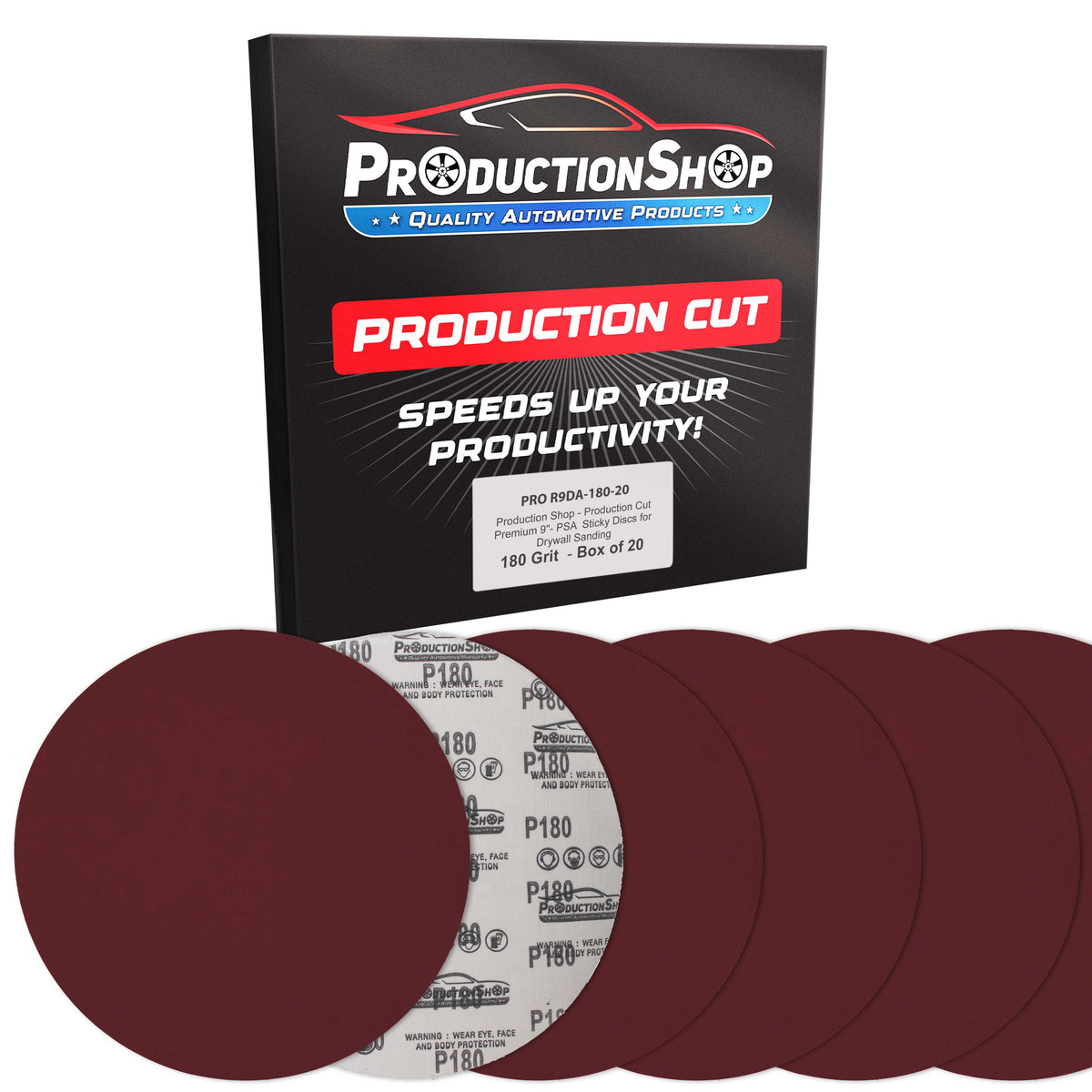 Premium 9" PSA Red 180Grit Sanding Discs, Box of 20 - Self Adhesive St ...