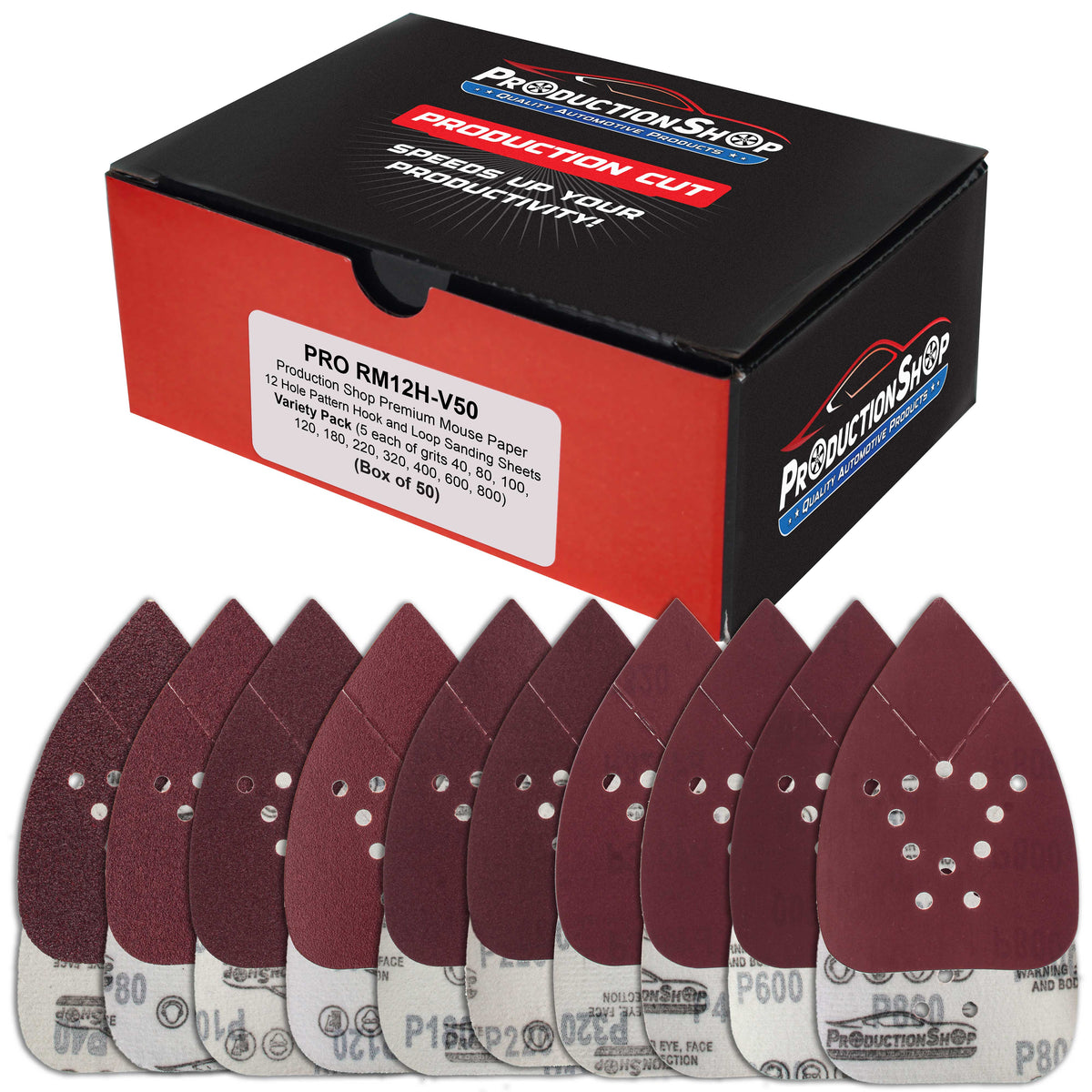 Premium 12-Hole Pattern Mouse Detail Sander Sandpaper Sheets, 50 Disc ...