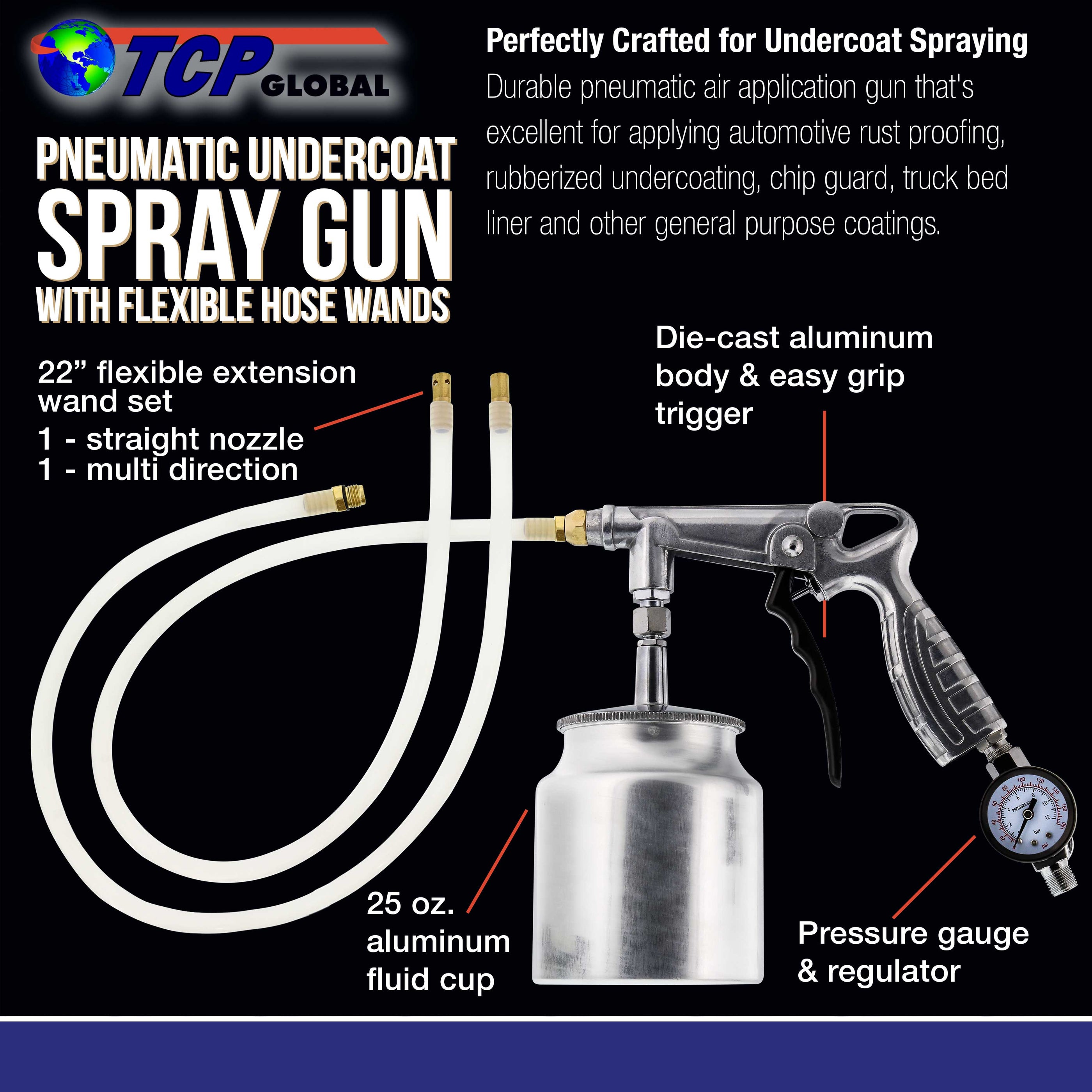 Pneumatic Air Undercoating Gun With Suction Feed Cup With Gauge — TCP ...
